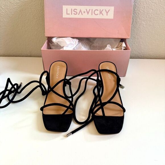 Lisa Vicky | Shoes | Nwtlisa Vicky Black Laceup Heels Sandals Size 7 ...